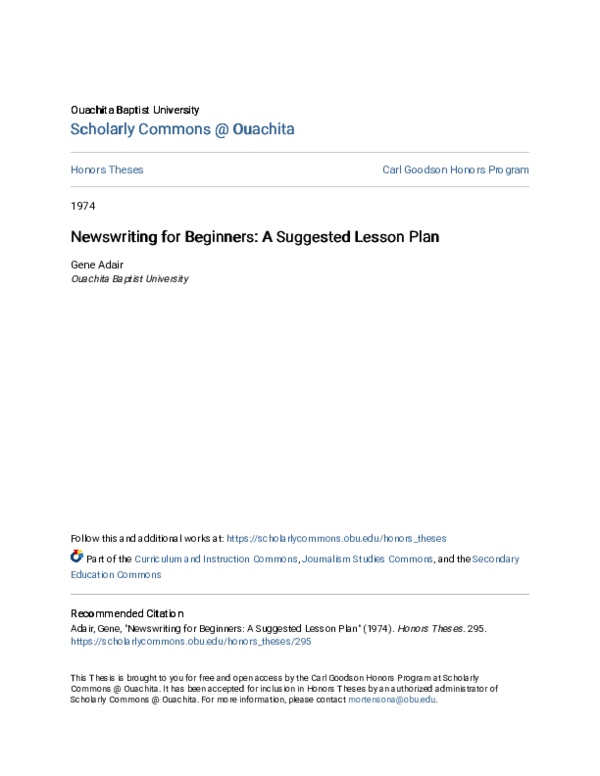 (PDF) Newswriting for Beginners: A Suggested Lesson Plan