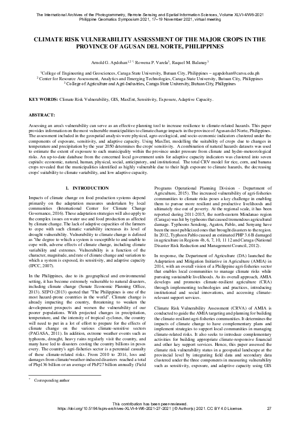 (PDF) Climate Risk Vulnerability Assessment of the Major Crops in the ...