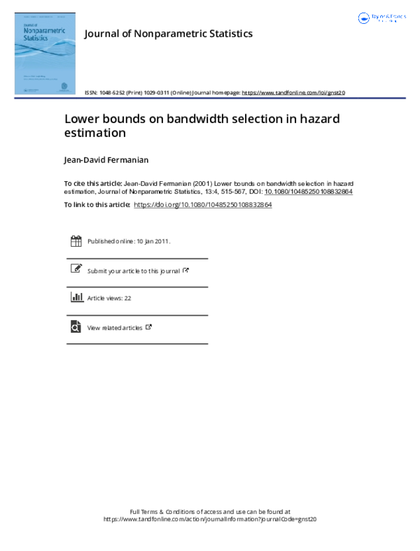 (PDF) Lower bounds on bandwidth selection in hazard estimation | Jean-David Fermanian - Academia.edu