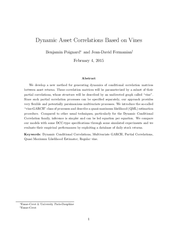 (PDF) Dynamic Asset Correlations Based on Vines