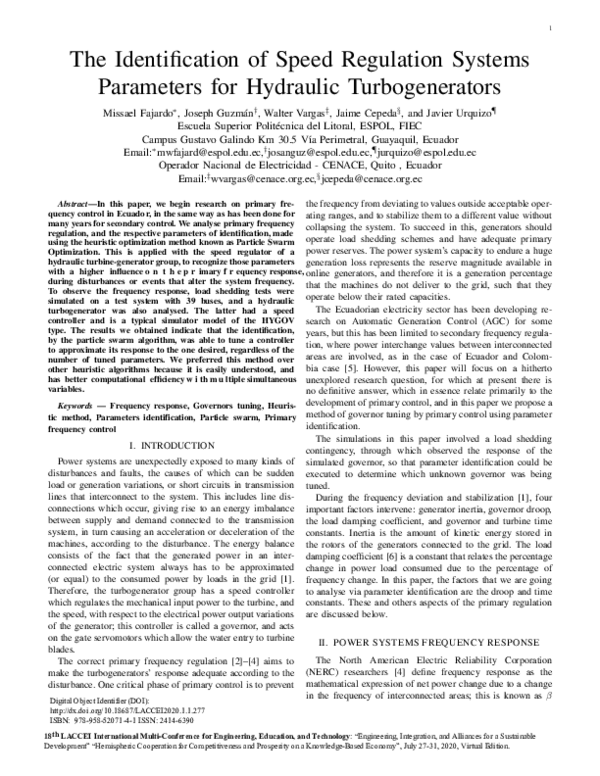 (PDF) The Identification of Speed Regulation Systems Parameters for ...