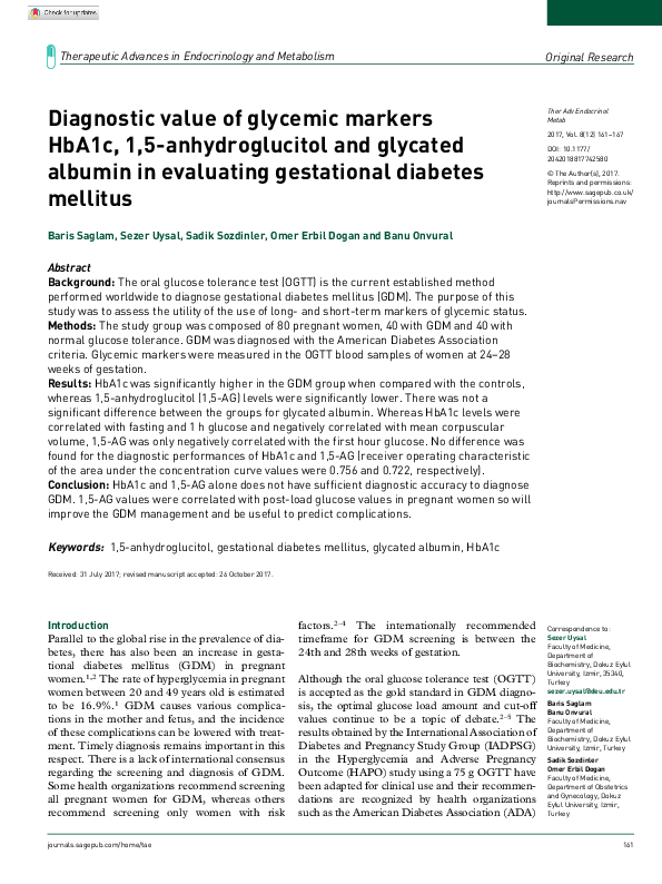 (PDF) Diagnostic value of glycemic markers HbA1c, 1,5-anhydroglucitol ...