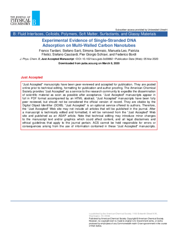 (PDF) Experimental Evidence of Single-Stranded DNA Adsorption on Multiwalled Carbon Nanotubes