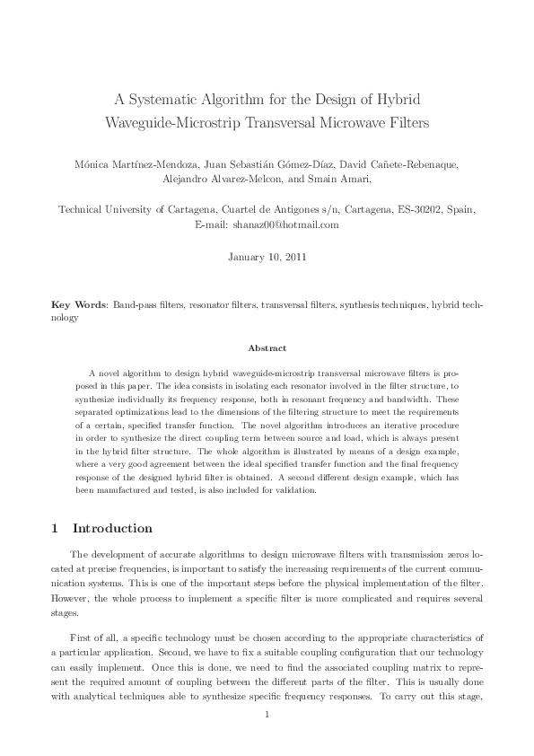(PDF) Systematic algorithm for the design of hybrid waveguide-microstrip transversal microwave ...