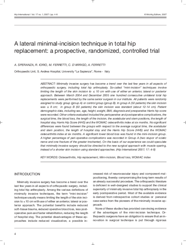 (PDF) A Lateral Minimal-Incision Technique in Total Hip Replacement: A ...