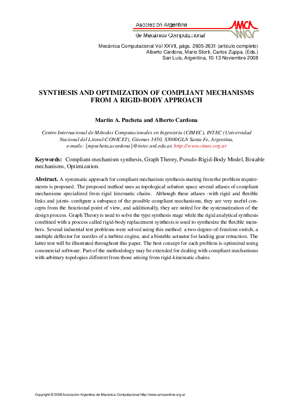 (PDF) Synthesis and Optimization of Compliant Mechanisms from a Rigid-Body Approach
