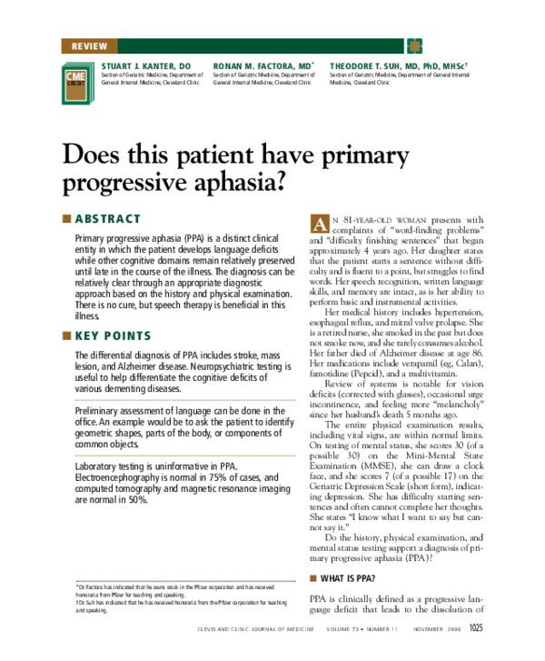 (PDF) Does this patient have primary progressive aphasia?
