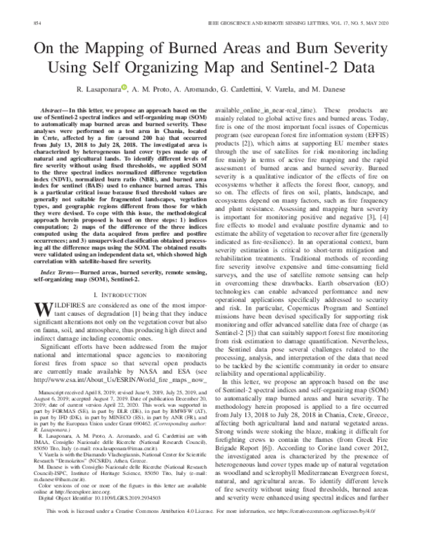 (PDF) On the Mapping of Burned Areas and Burn Severity Using Self Organizing Map and Sentinel-2 ...