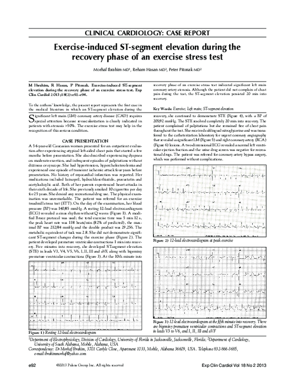 Pdf Exercise Induced St Segment Elevation During The Recovery Phase Of An Exercise Stress Test