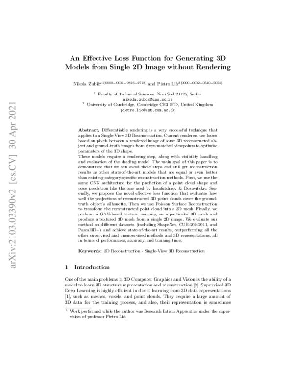 (PDF) An Effective Loss Function for Generating 3D Models from Single ...