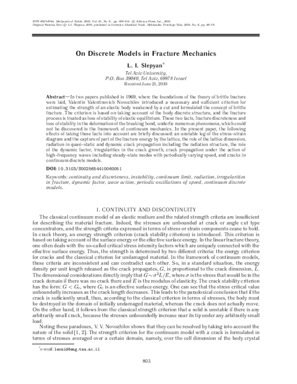(PDF) On discrete models in fracture mechanics