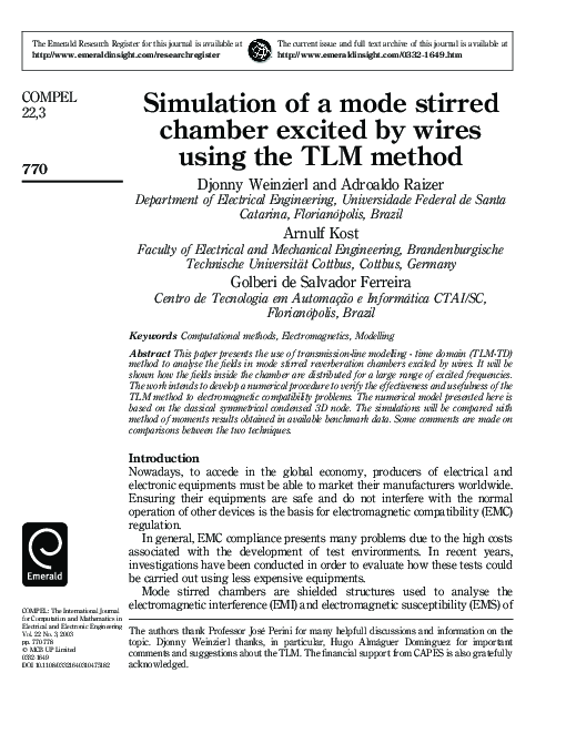 (PDF) Simulation of a mode stirred chamber excited by wires using the ...
