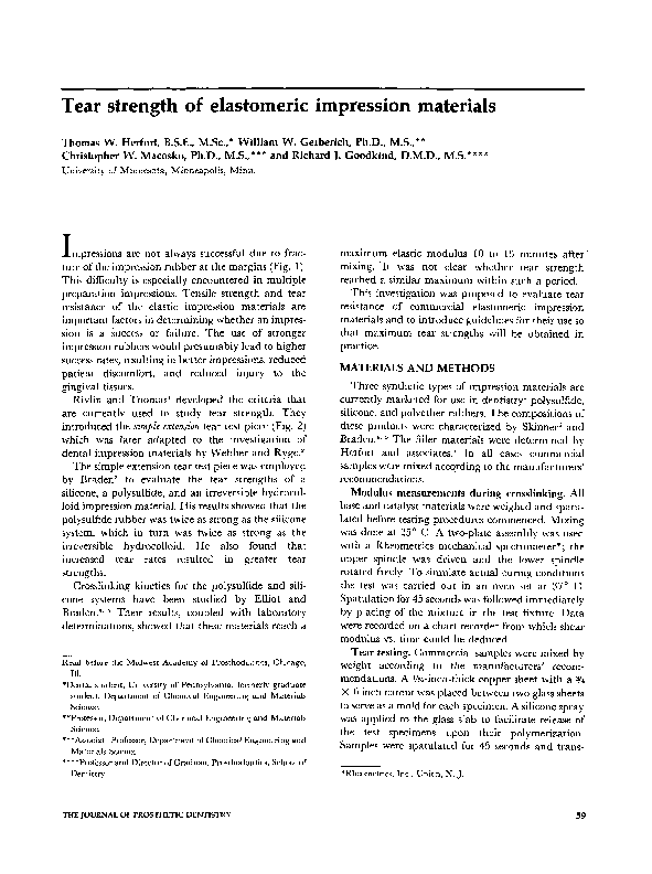(PDF) Tear strength of elastomeric impression materials