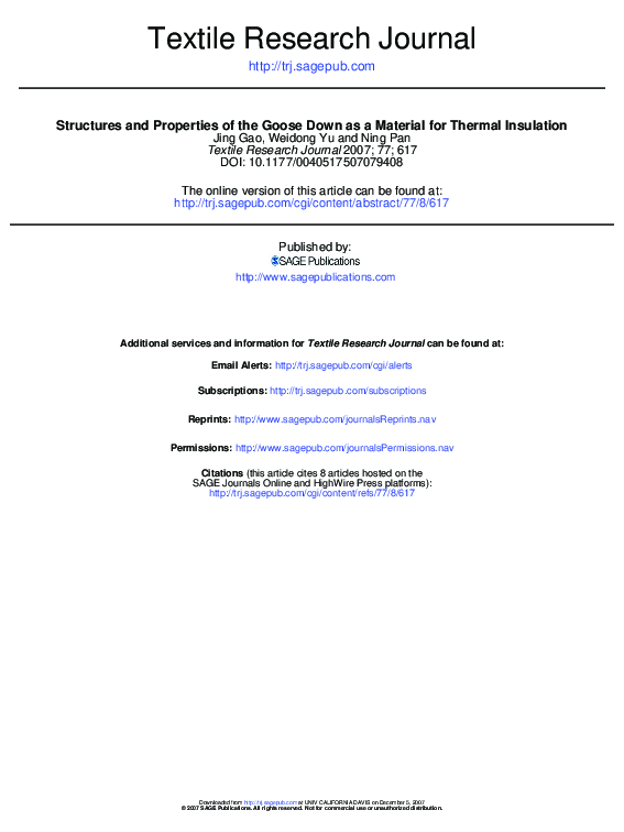 (PDF) Structures and Properties of the Goose Down as a Material for ...