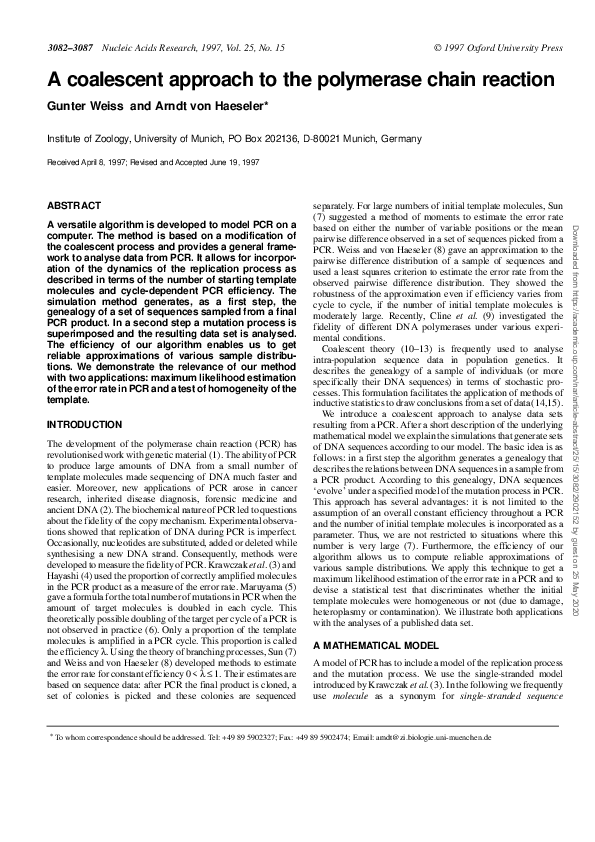 (PDF) A coalescent approach to the polymerase chain reaction