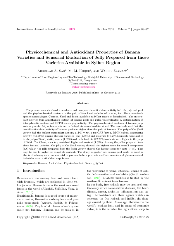 (PDF) Physicochemical and antioxidant properties of banana varieties and sensorial evaluation of ...