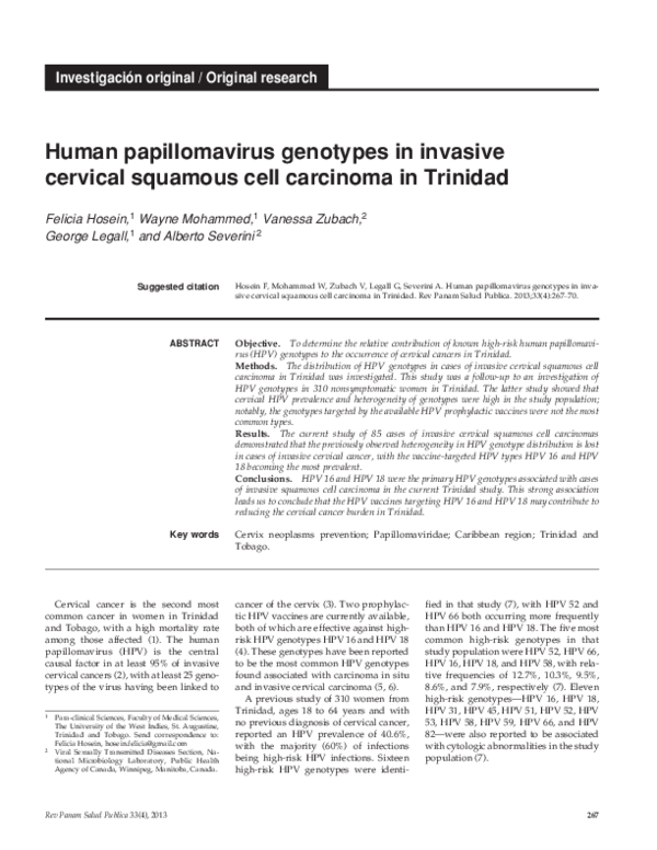 (PDF) Human papillomavirus genotypes in invasive cervical squamous cell ...