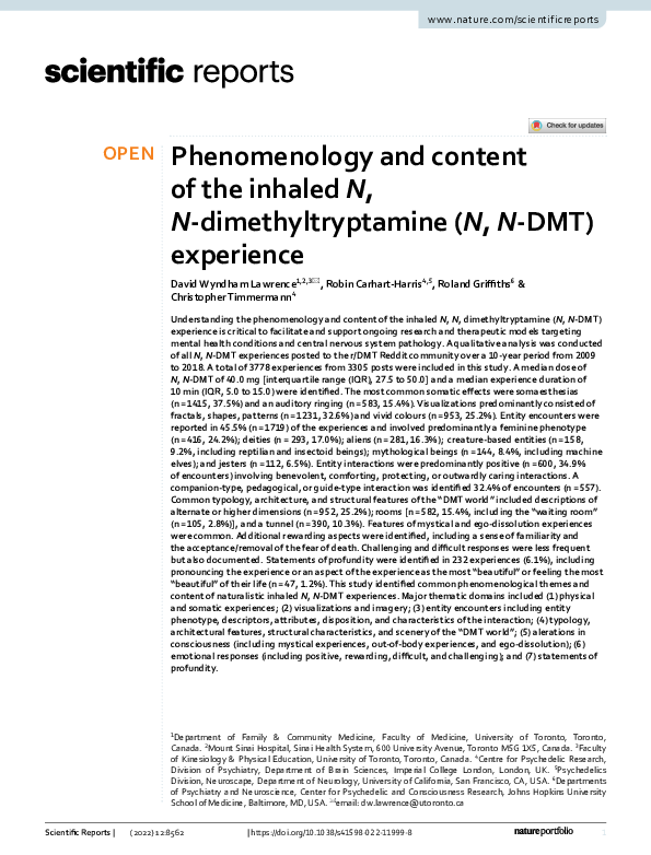 (PDF) Phenomenology and content of the inhaled N, N-dimethyltryptamine ...