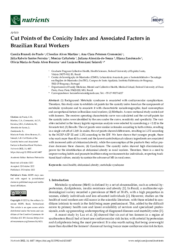 (PDF) Cut Points of the Conicity Index and Associated Factors in ...