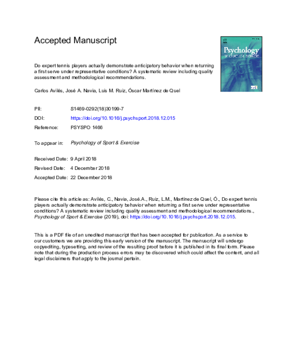 (PDF) Do expert tennis players actually demonstrate anticipatory ...