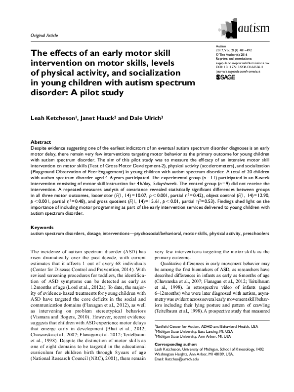 (PDF) The effects of an early motor skill intervention on motor skills ...