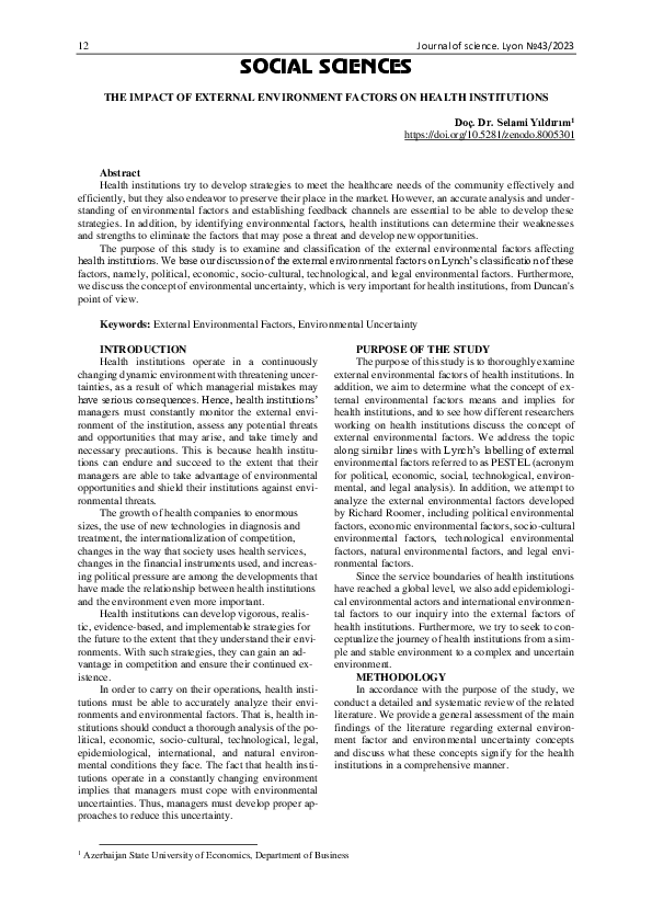 (PDF) The Impact of External Environment Factors on Health Institutions