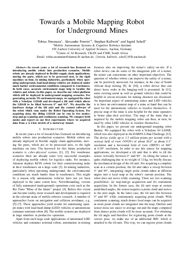 (PDF) Towards a Mobile Mapping Robot for Underground Mines