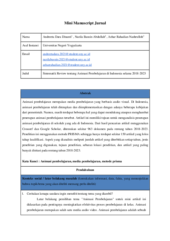 (PDF) Mini Manuscript Jurnal (Review Jurnal)