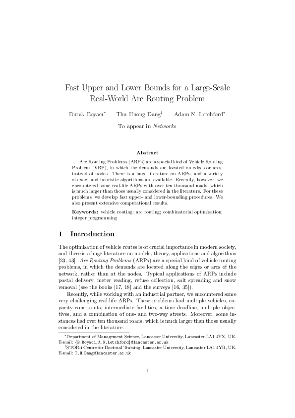 (PDF) Fast upper and lower bounds for a large‐scale real‐world arc routing problem | Burak ...