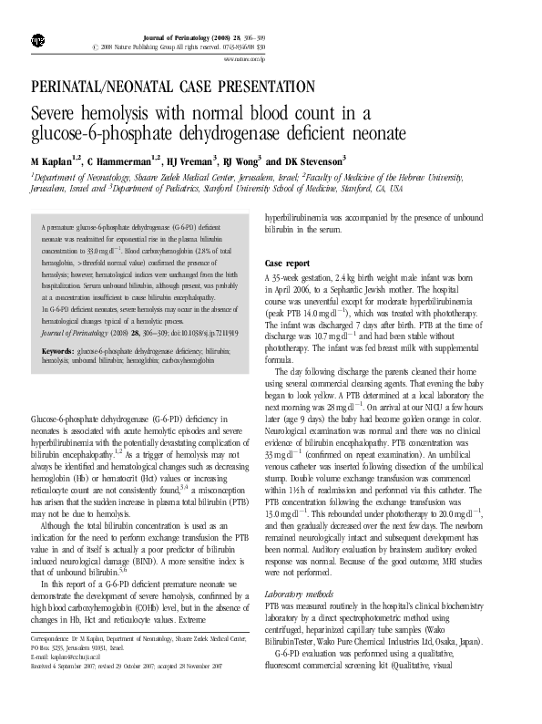 (PDF) Severe hemolysis with normal blood count in a glucose-6-phosphate ...