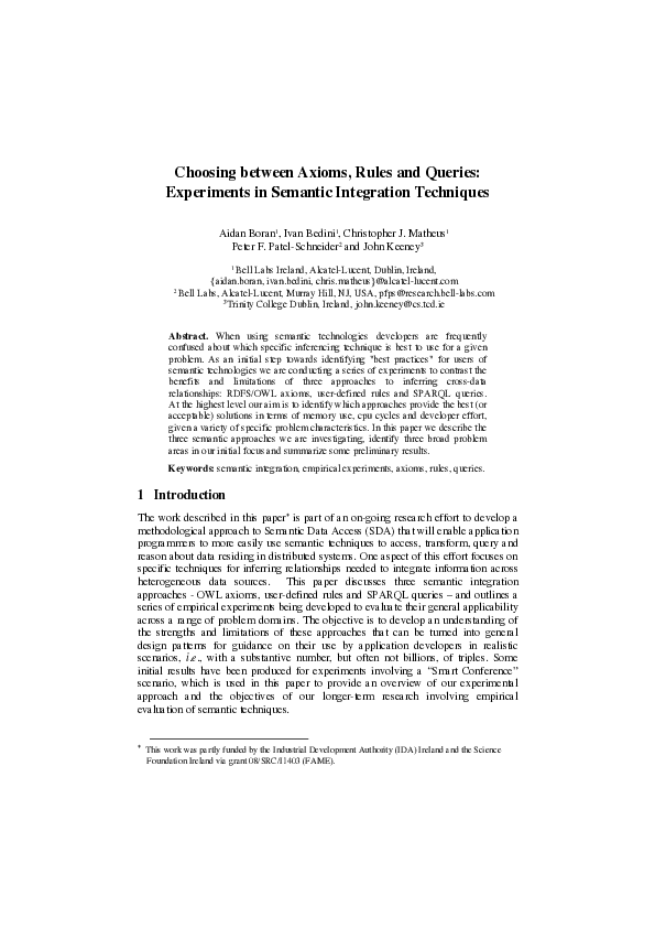 (PDF) Choosing Between Axioms, Rules and Queries: Experiments in Semantic Integration Techniques ...