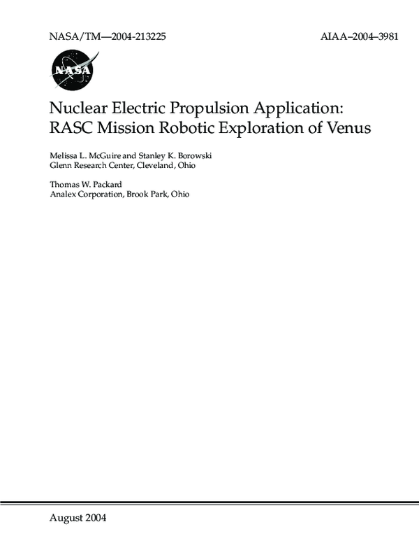 (PDF) Nuclear Electric Propulsion Application: RASC Mission Robotic ...
