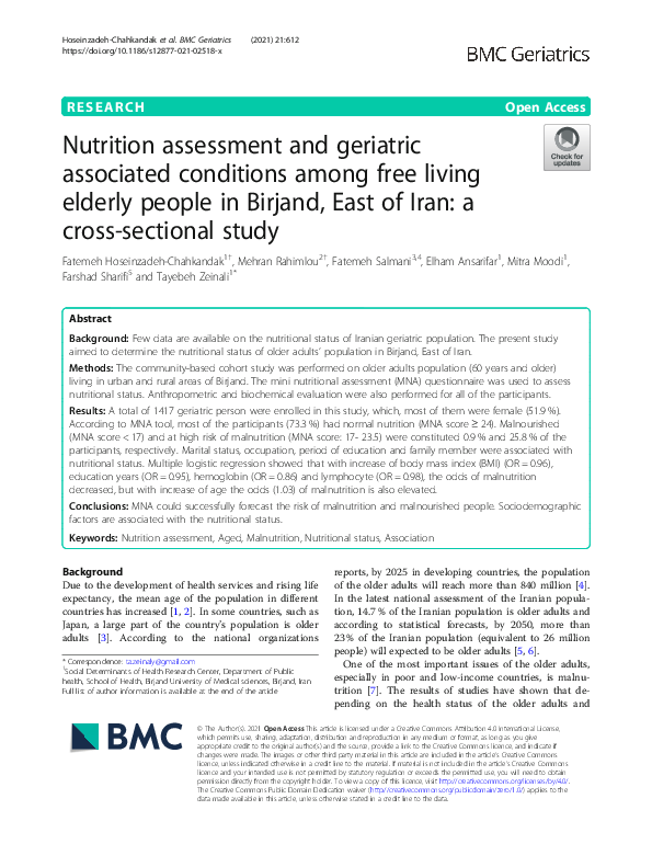 (PDF) Nutrition assessment and geriatric associated conditions among ...