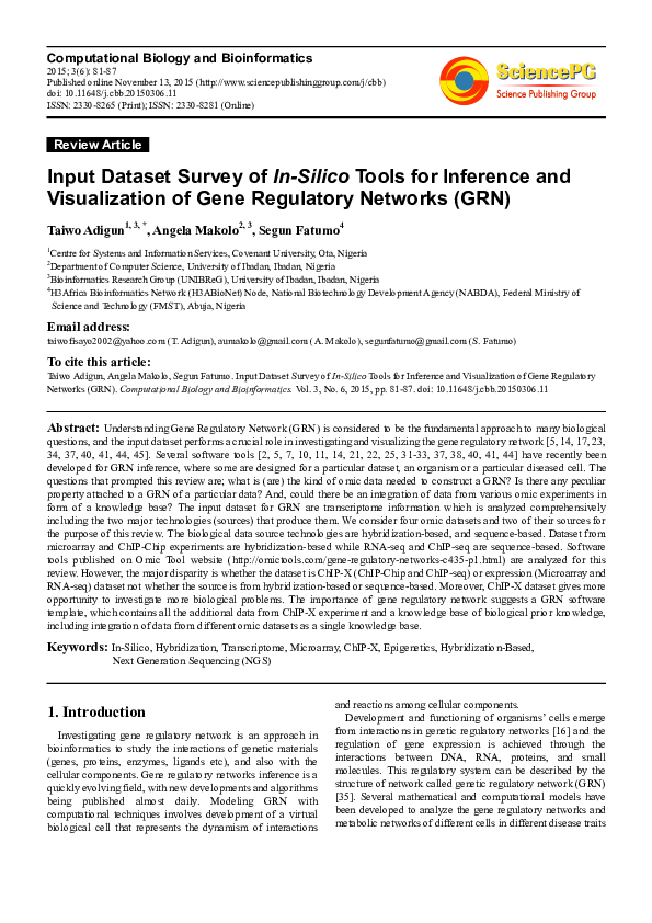 (PDF) Input Dataset Survey of In-Silico Tools for Inference and Visualization of Gene Regulatory ...