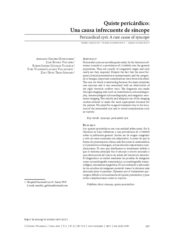 (PDF) Quiste pericárdico: Una causa infrecuente de síncope | Zuly ...