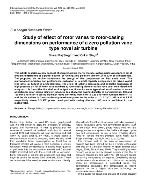 (PDF) Study of effect of rotor vanes to rotor-casing dimensions on ...