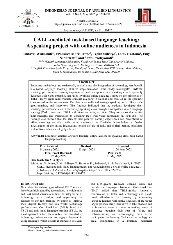 (PDF) CALL-Mediated task-based language teaching: A speaking project with online audience in ...