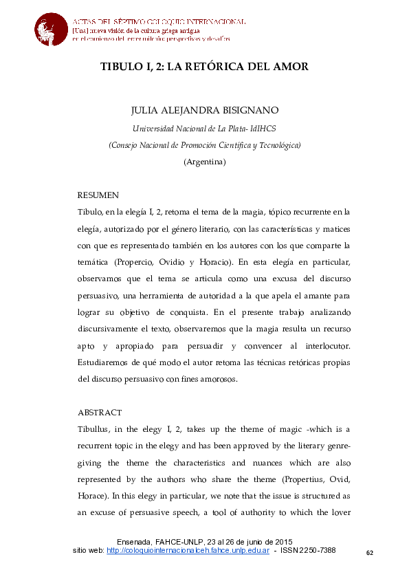 (PDF) Tibulo I, 2: la retórica del amor
