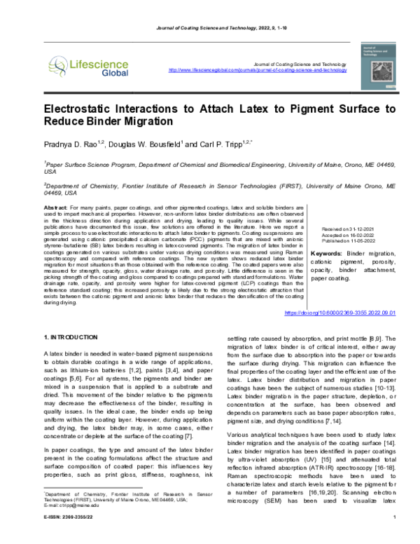 (PDF) Electrostatic Interactions to Attach Latex to Pigment Surface to ...