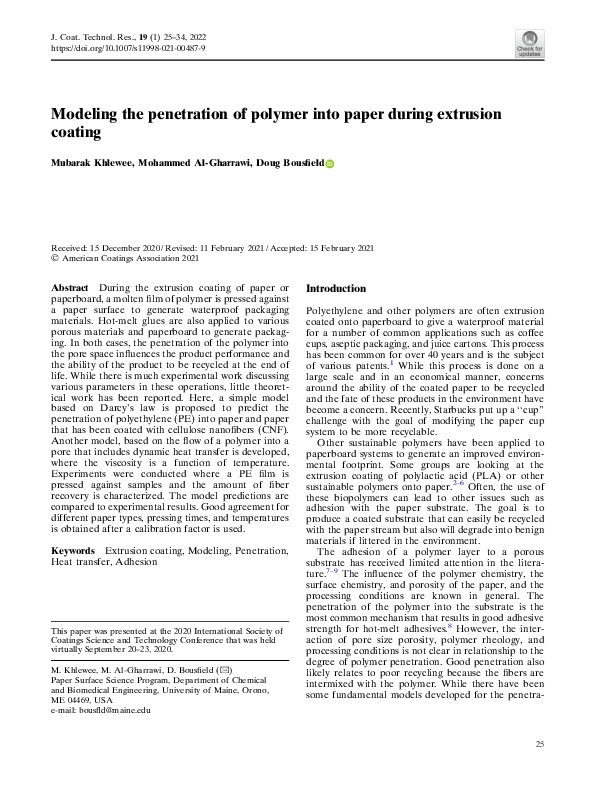 (PDF) Modeling the penetration of polymer into paper during extrusion ...