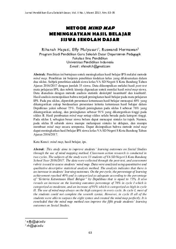 (PDF) Metode Mind Map Meningkatkan Hasil Belajar Siswa Sekolah Dasar