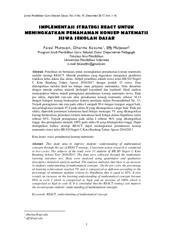 (PDF) Implementasi Strategi React Untuk Meningkatkan Pemahaman Konsep Matematis Siswa Sekolah ...
