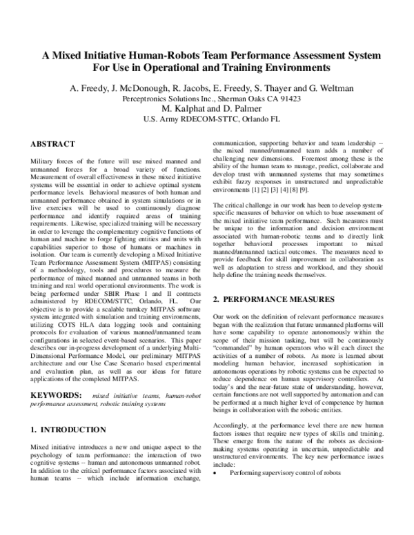 (PDF) A Mixed Initiative Human-Robots Team Performance Assessment System for Use in Operational ...