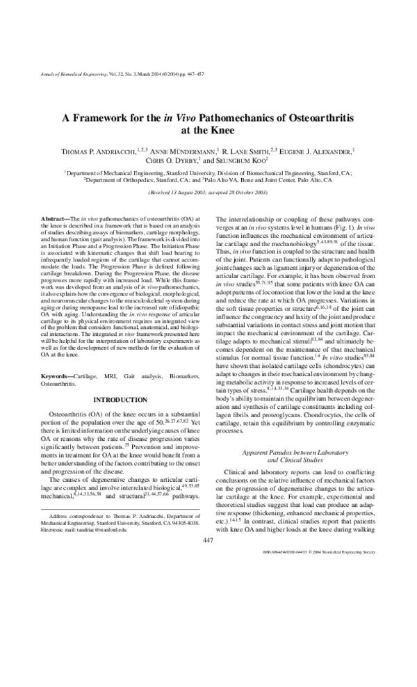 (PDF) A Framework for the in Vivo Pathomechanics of Osteoarthritis at ...