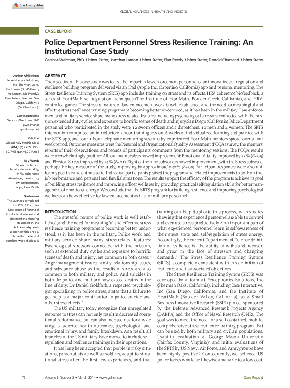 (PDF) Police Department Personnel Stress Resilience Training: An ...