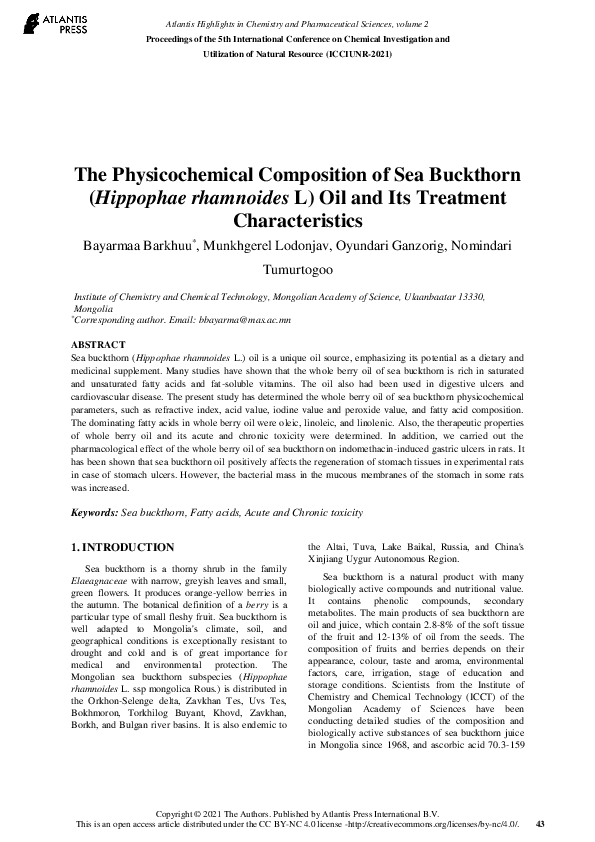 (PDF) The Physicochemical Composition of Sea Buckthorn (Hippophae ...