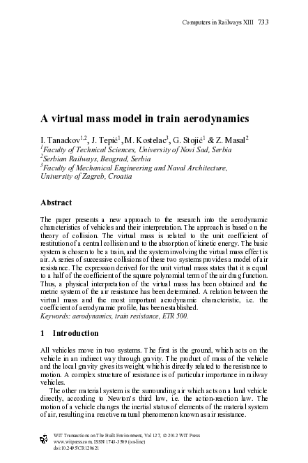 (PDF) A virtual mass model in train aerodynamics