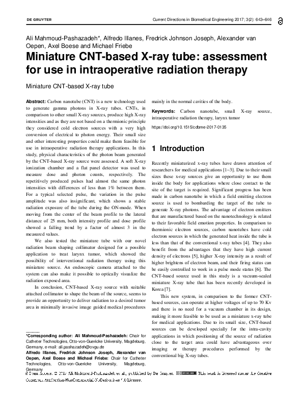 (PDF) Miniature CNT-based X-ray tube: assessment for use in ...