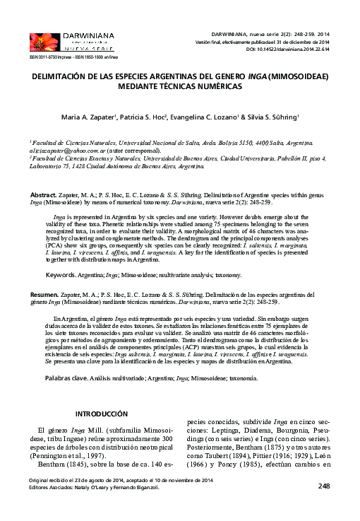 (PDF) Delimitación De Las Especies Argentinas Del Genero Inga ...
