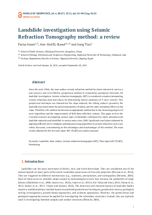 (PDF) Landslide Investigation Using Seismic Refraction Tomography Method: A Review